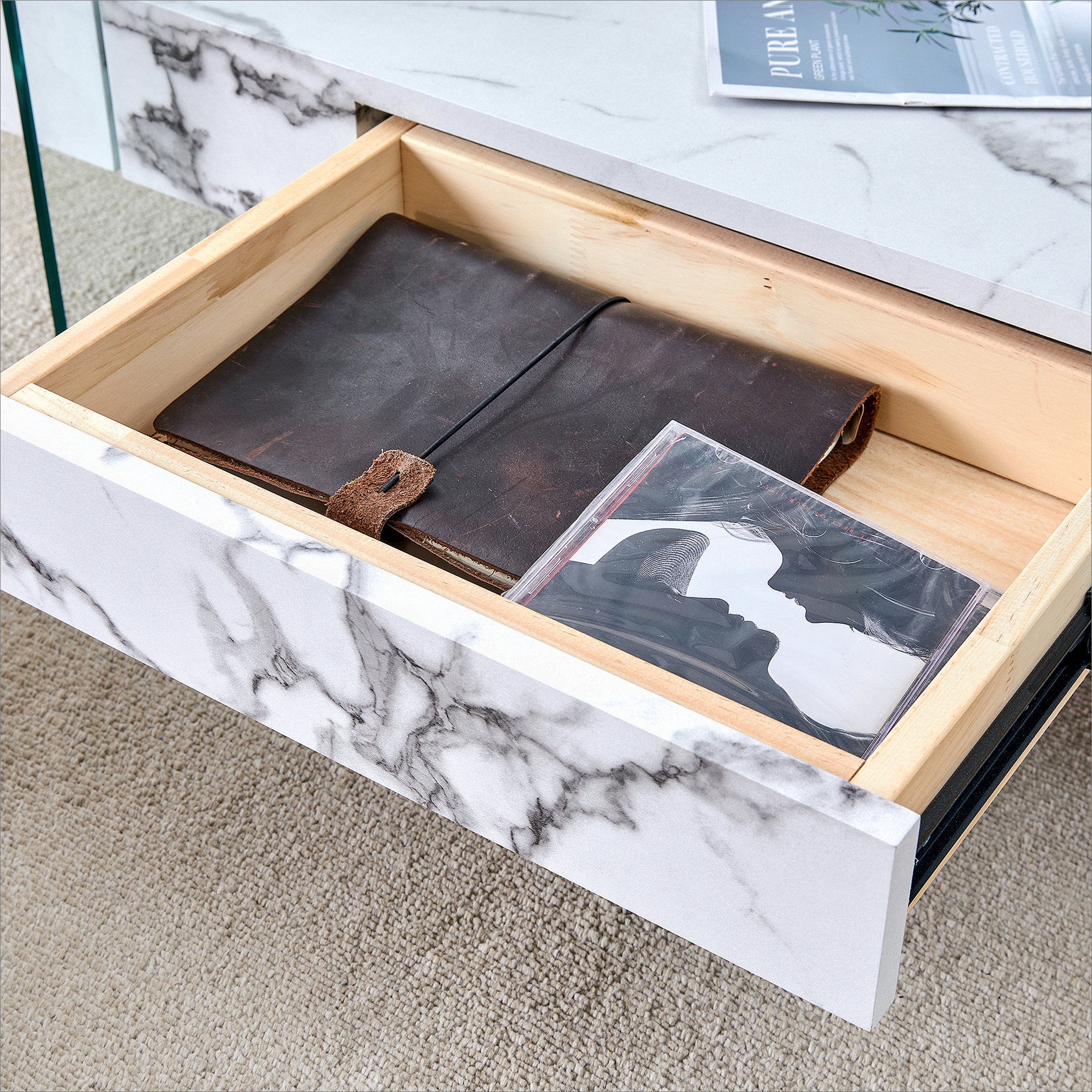 Latitude Run® 43.3 Inch Modern Two-Tier Coffee Table - Clear Tempered ...