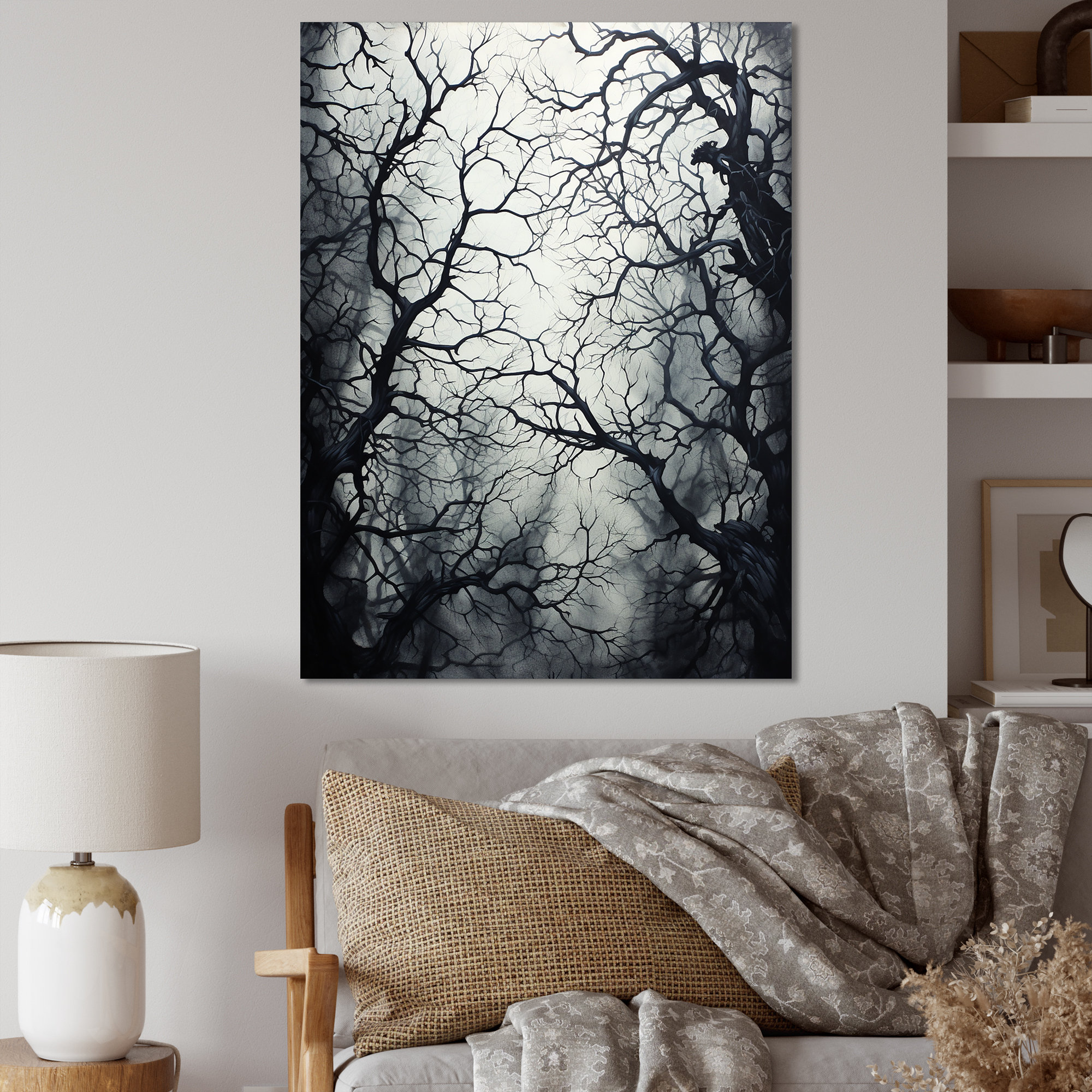Millwood Pines Grey Tree Monochrome Enigmatic Shadows - Floral ...