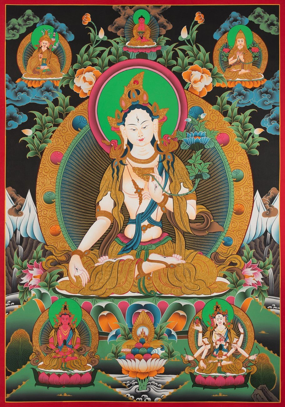 Exotic India White Tara In Karana Mudra Pose Thangka (Brocadeless ...