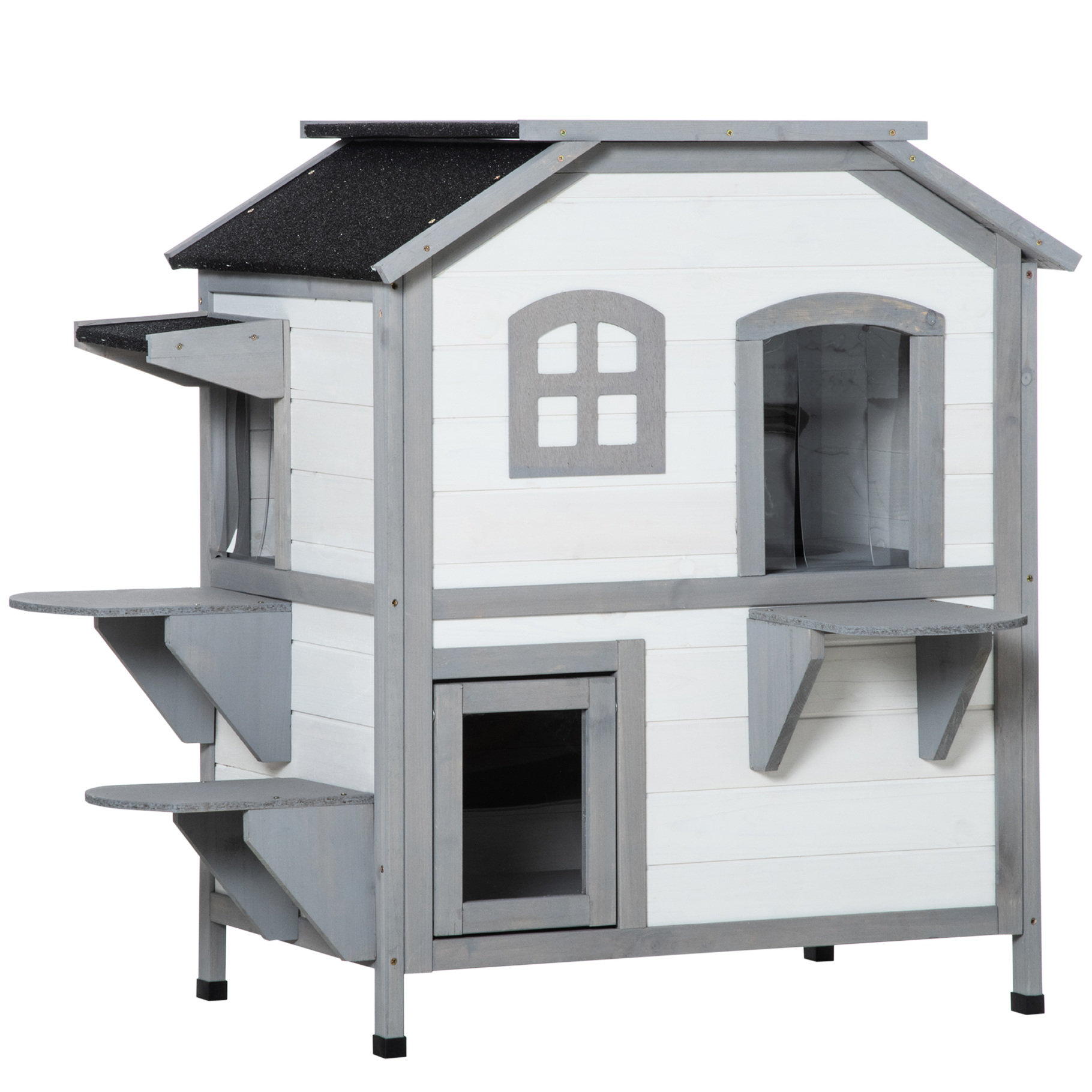 Rosecliff Heights 2-Story Outdoor Cat Home - Wooden Enclosure With ...