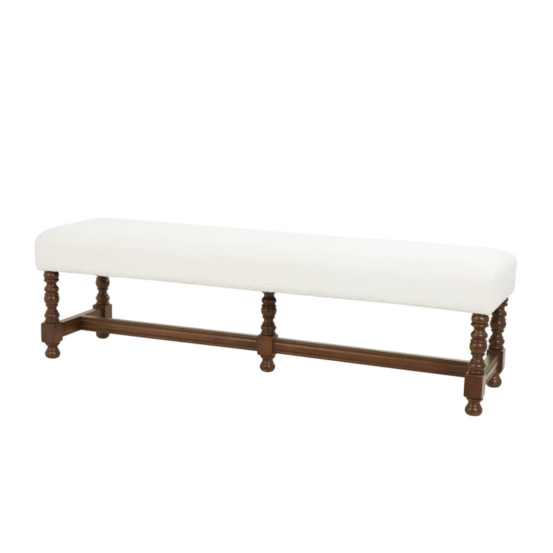 Alcott Hill® Blaseio Fabric Cream Bench with Brown Traditional Wood ...
