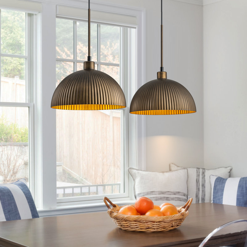 Latitude Run® Lozano 2 - Light Kitchen Island Ribbed Metal Pendant ...