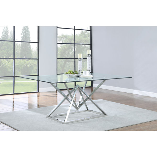 Willa Arlo Interiors Dearing Unfinished Glass Top Metal Base Dining ...