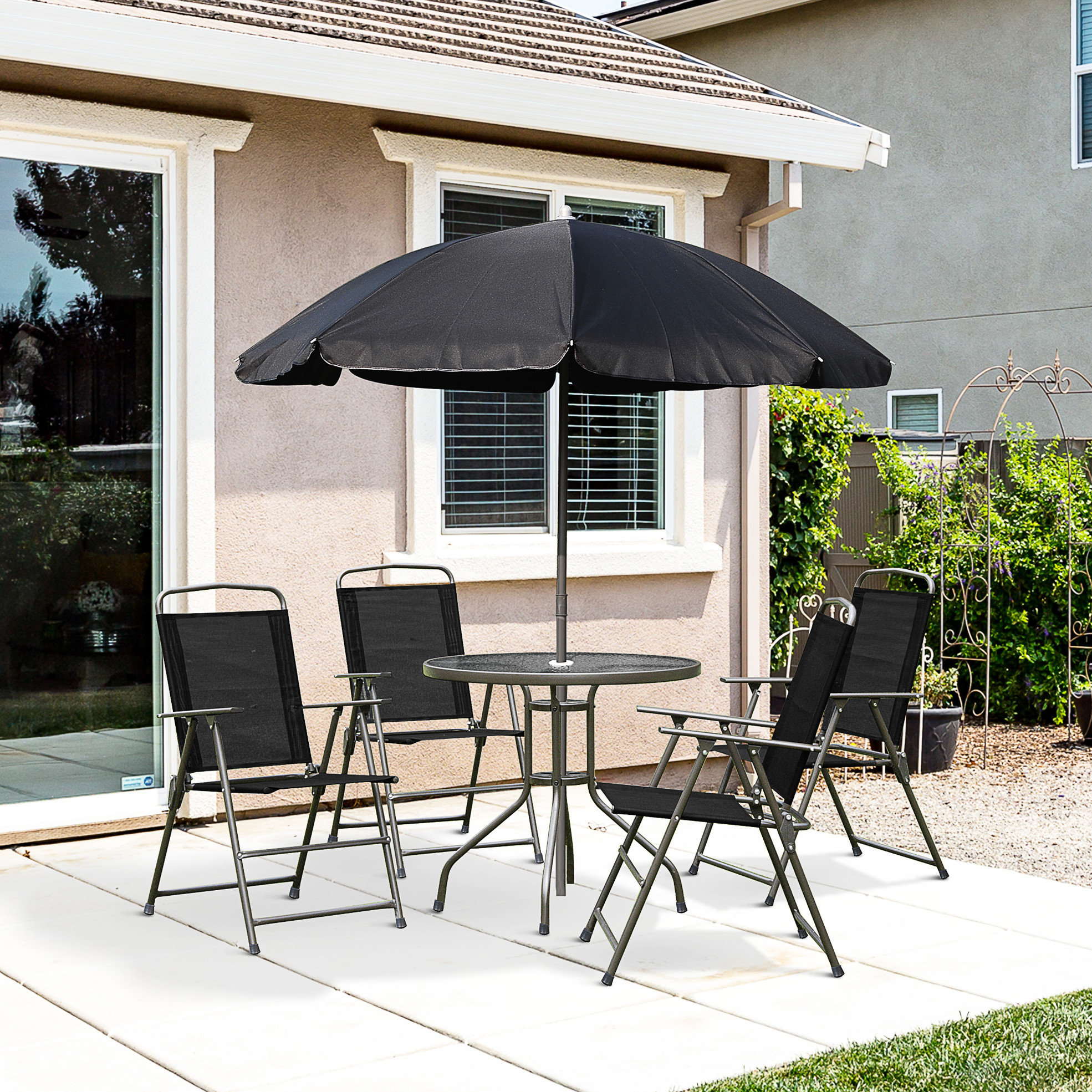 Latitude Run® 6 Piece Outdoor Dining For 4 In Black. Patio Table ...