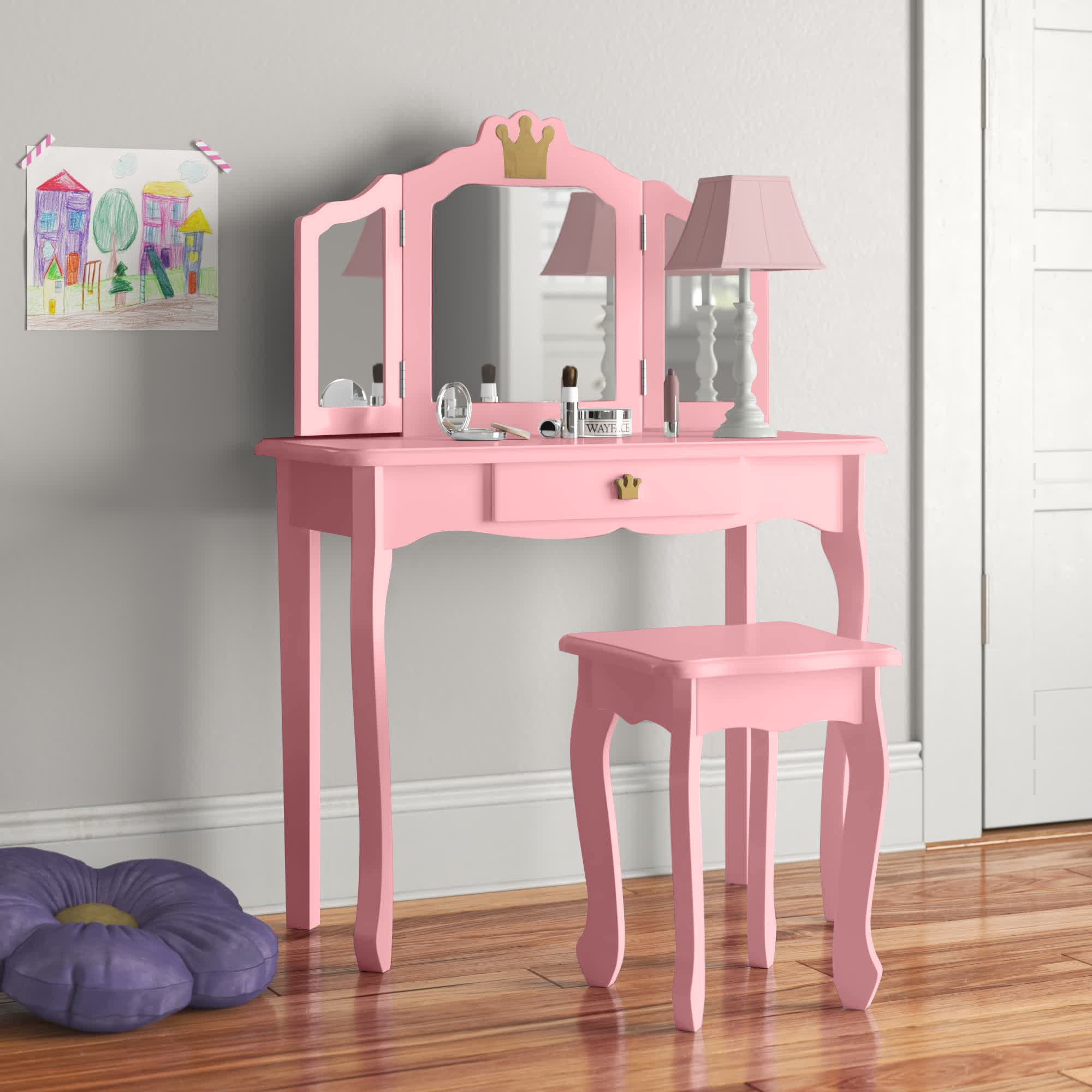Andover Mills™ Baby & Kids Kids Vanity Table And Stool Set Table Three ...