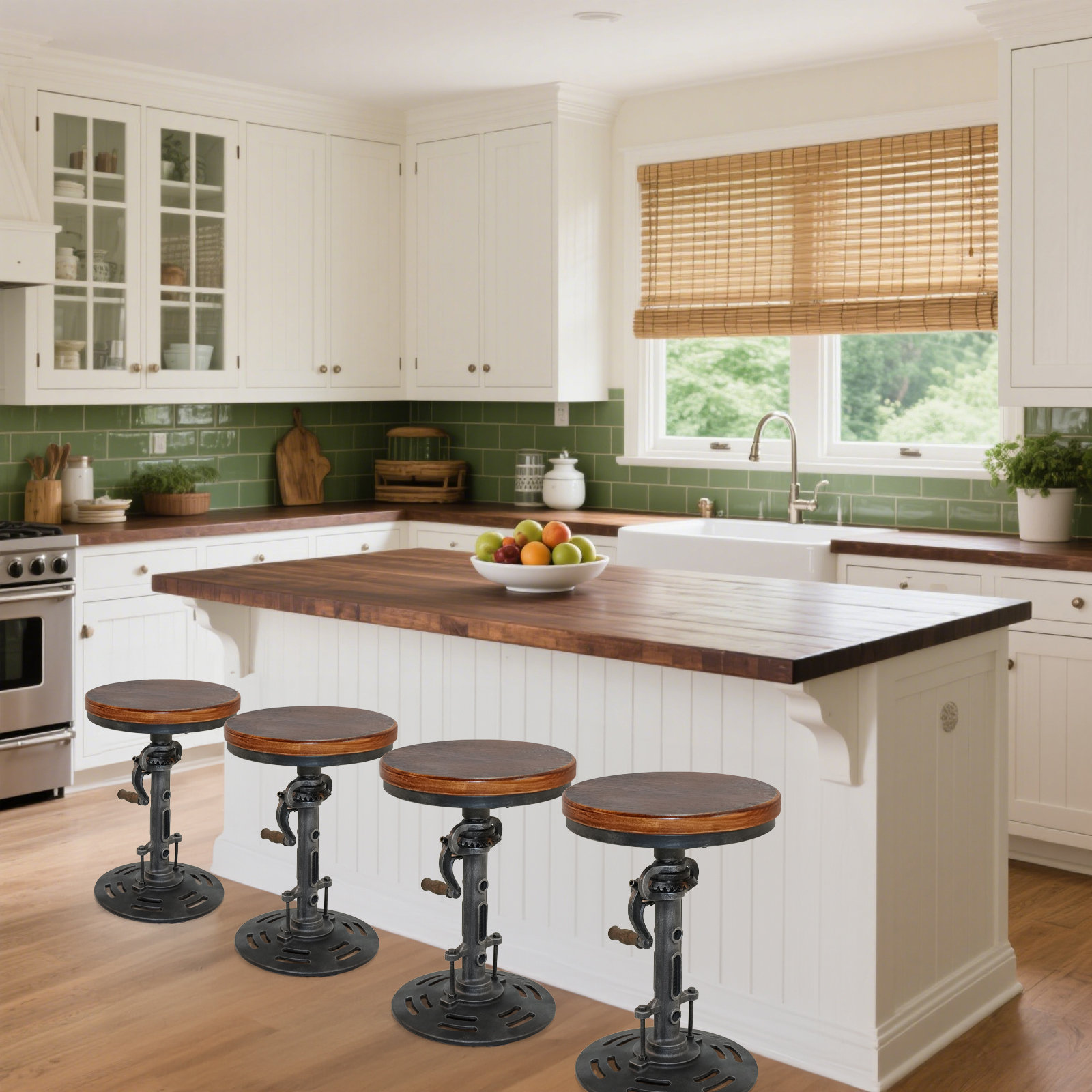 17 Stories Set Of 4,American Antique Industrial DIY Crank Stool Cast ...