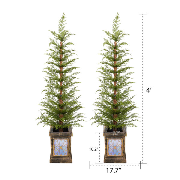 House of Hampton 4ft Pre-Lit Artificial Christmas Tree Set, 2-Piece PE ...