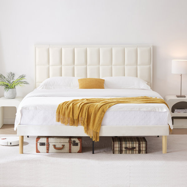 Mercer41 Torrick Bed Frame Cozy Velvet Upholstered Bed Frame with ...
