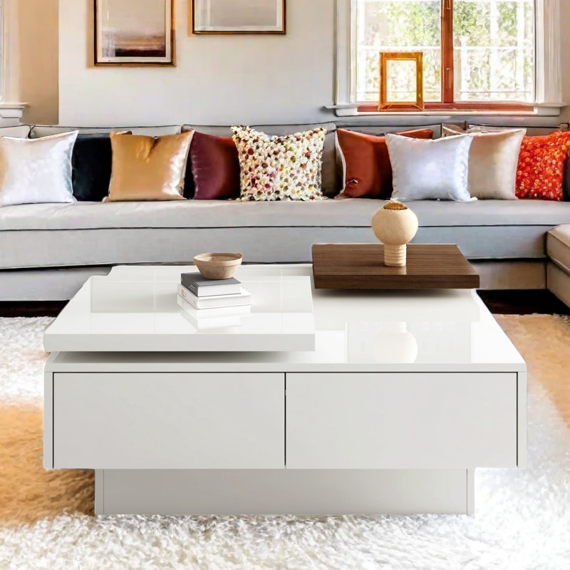 Latitude Run® Pottersview Modern Square Wood Coffee Table 4 Hidden ...