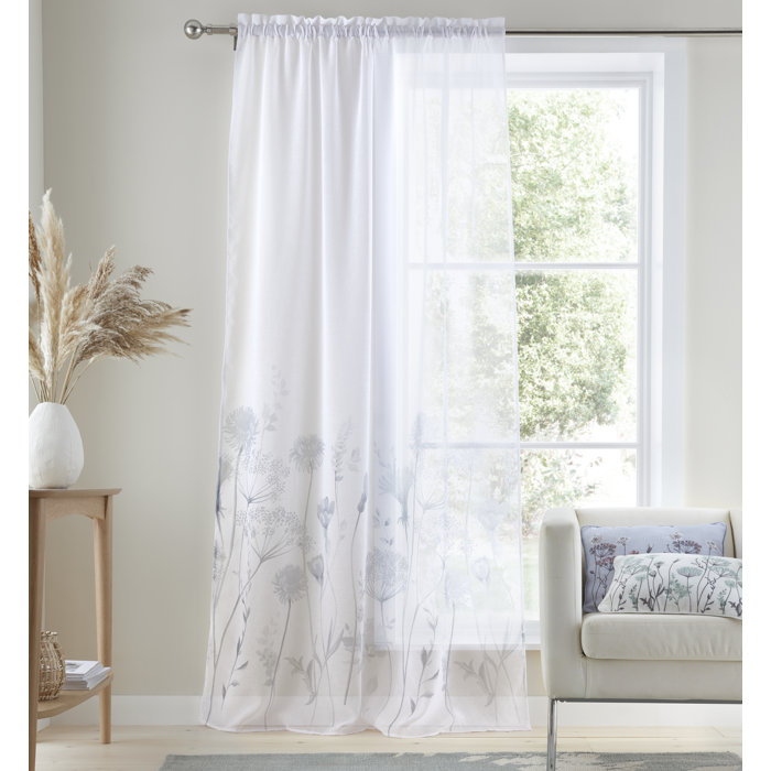 Catherine Lansfield Meadowsweet Floral Tab Top Voile Curtain Panel ...