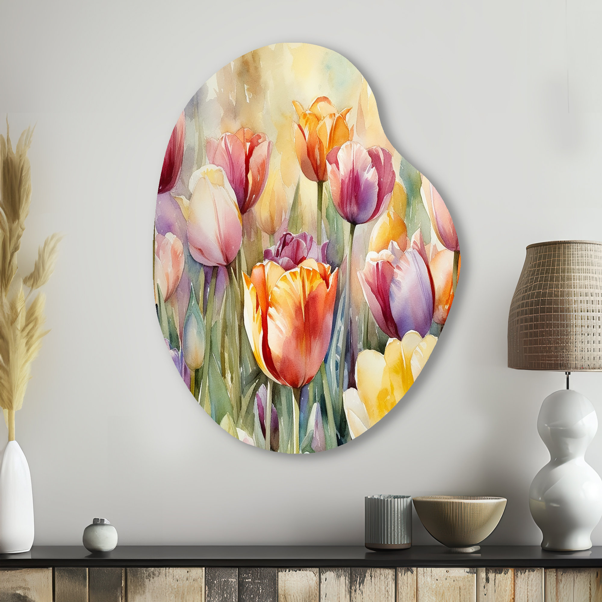Design Art Garden Of Tulips - Asymmetrical Tulip Metal Art, Irregular ...