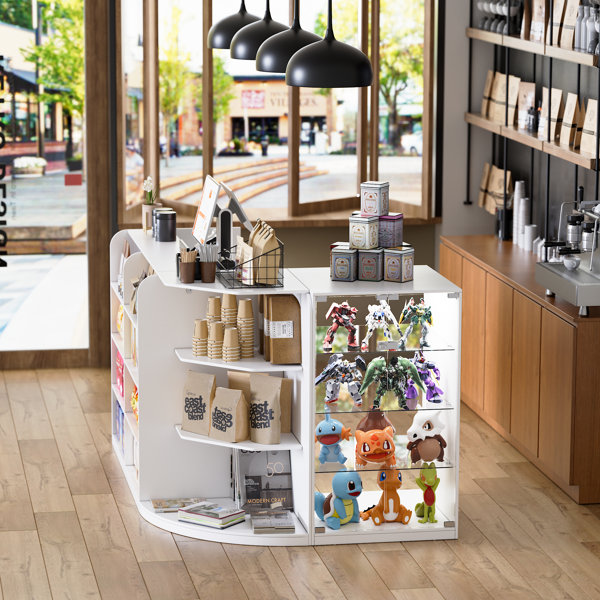 Ebern Designs L-shaped Reception Desk With Counter, Glass Retail ...