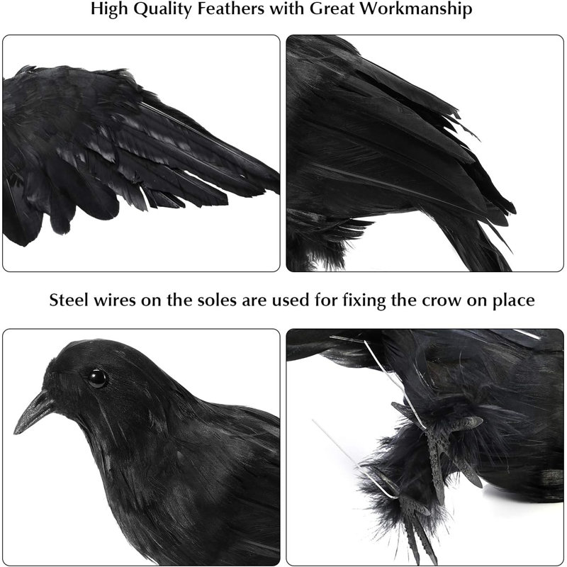 Ophelia & Co. 5 Pack, Realistic Handmade Black Feather Crows Prop, Fly ...