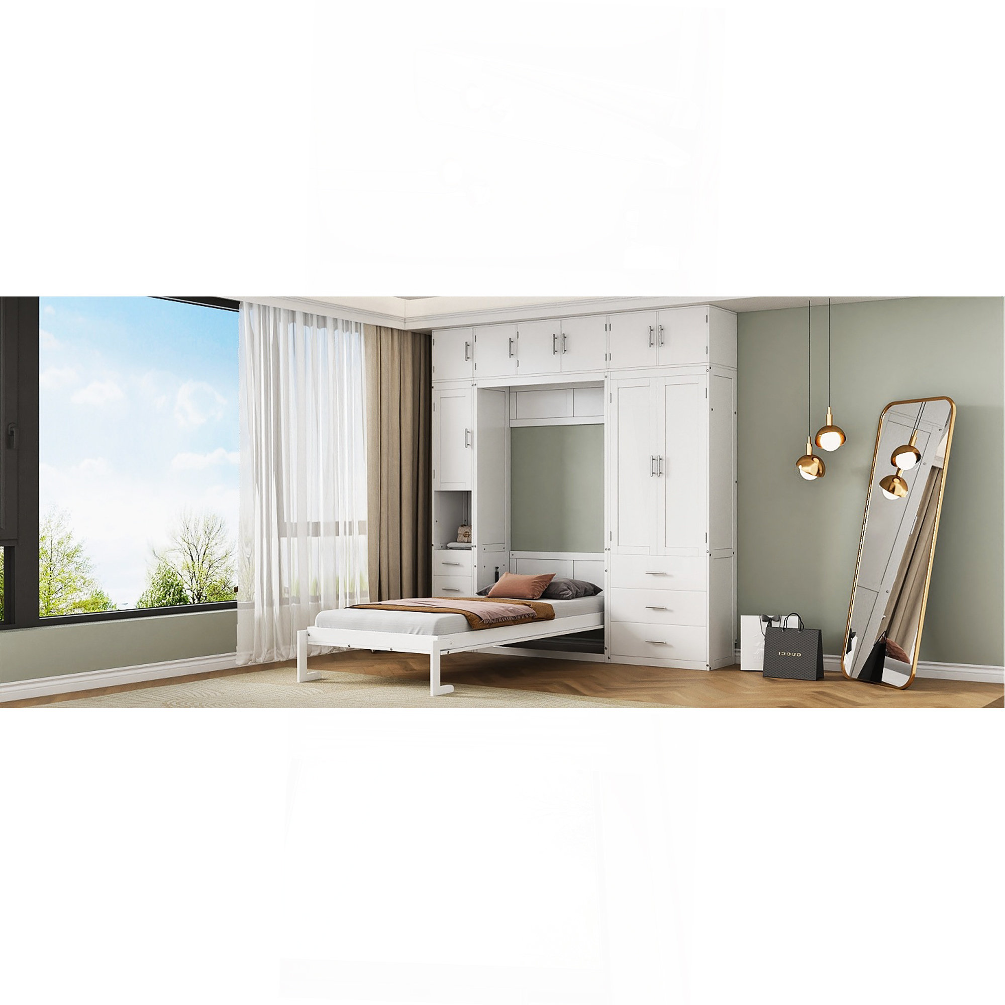 Red Barrel Studio® Twin Size Murphy Bed With Lockers And Wardrobes ...
