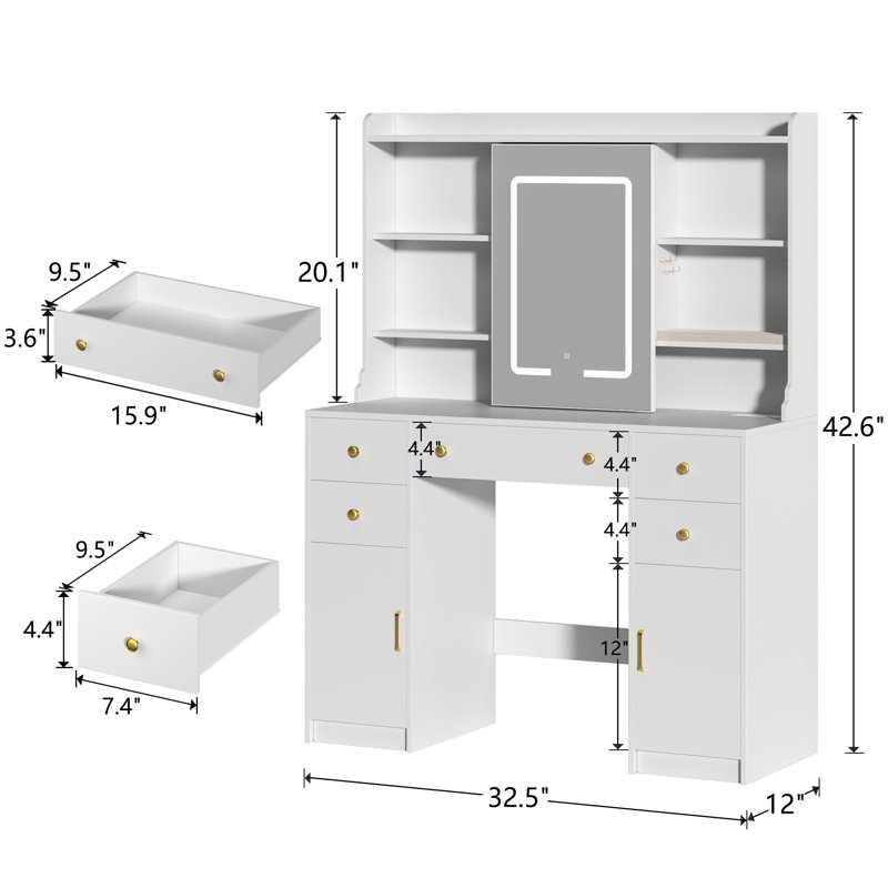 Latitude Run® Vanity Desk With Sliding Led Mirror | Wayfair