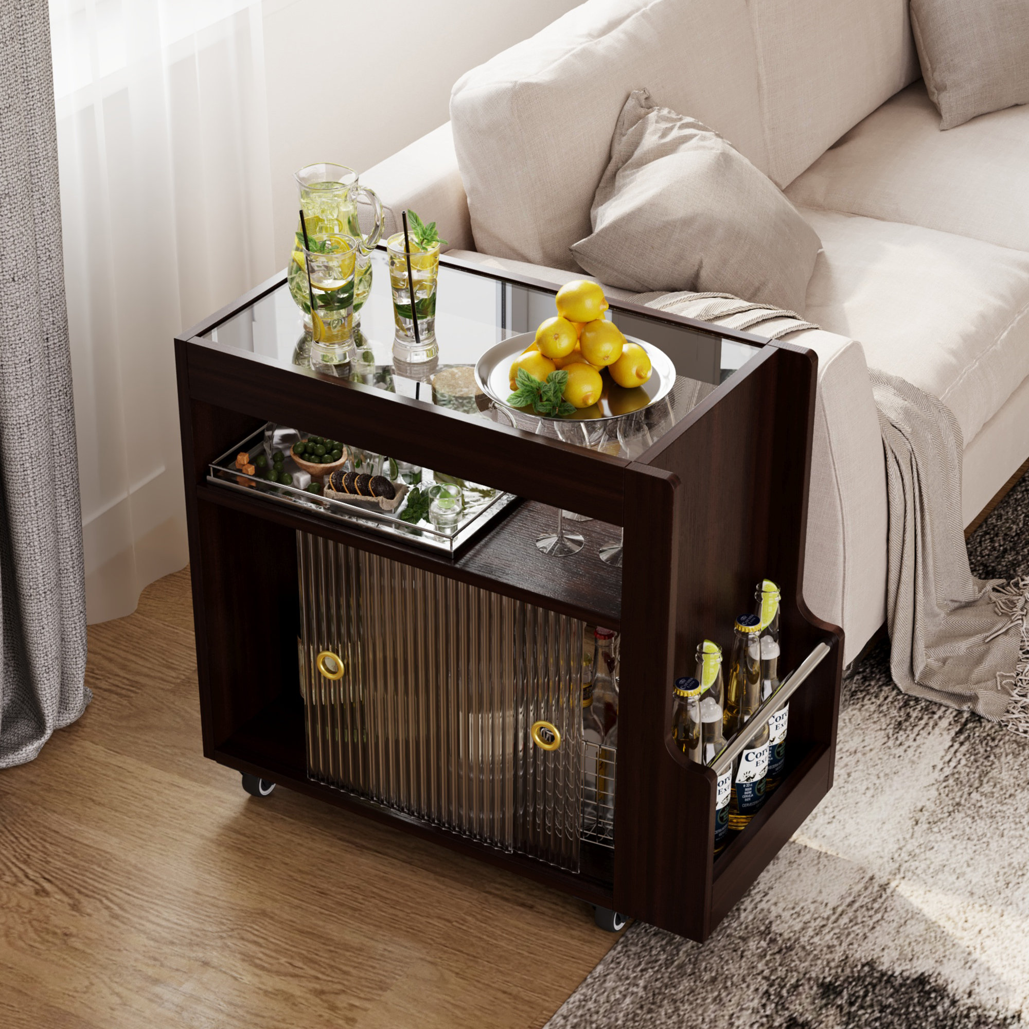 Latitude Run® 23.6'' W Glass Door Side Table With Wheels - Wayfair Canada
