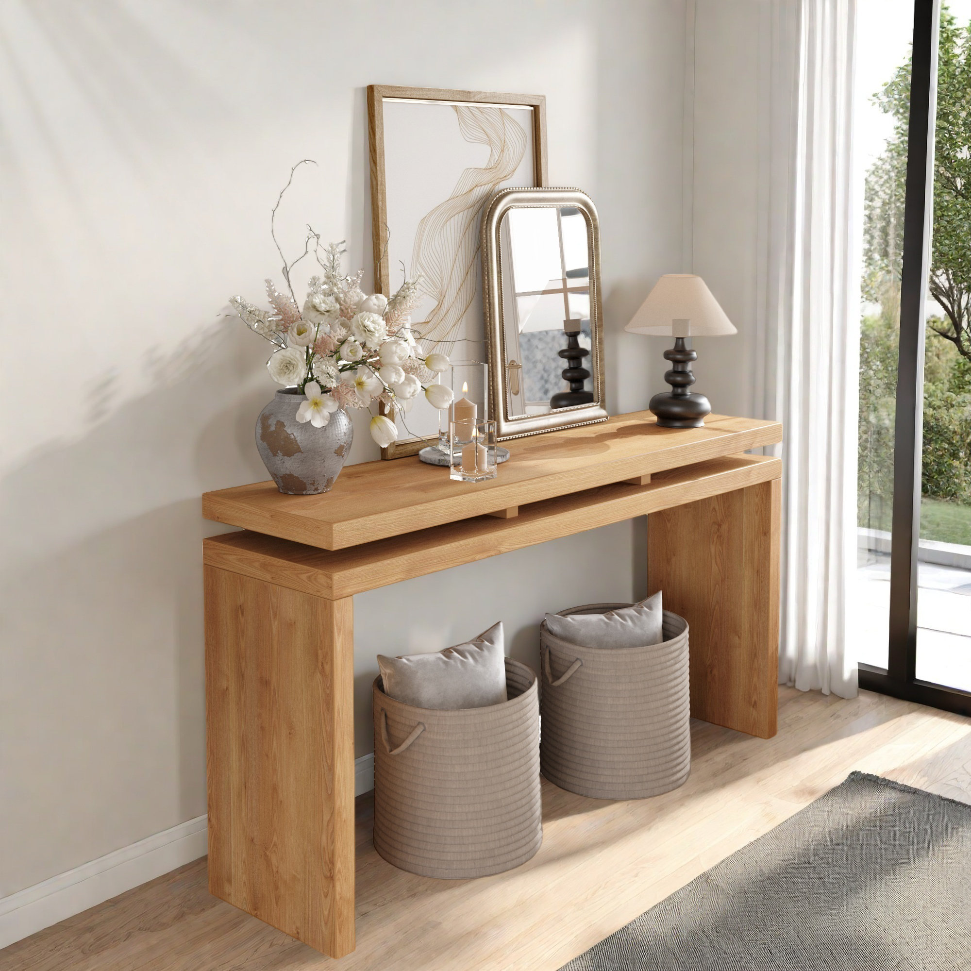 Latitude Run® Console Table With Double Board Suspension Design ...