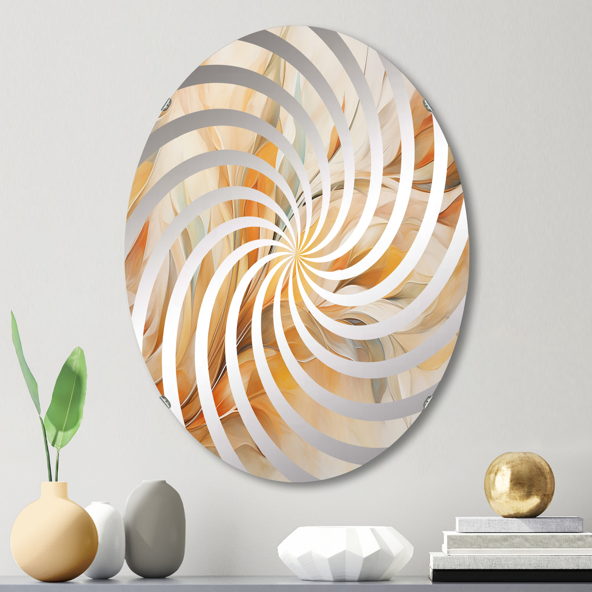 Design Art Beige Yellow Whirling Leaves II - Vortex Decorative Mirror ...