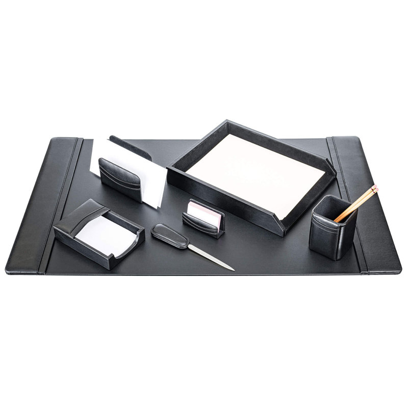 Red Barrel Studio® Black Leather 7-Piece Desk Organizer Set | Wayfair