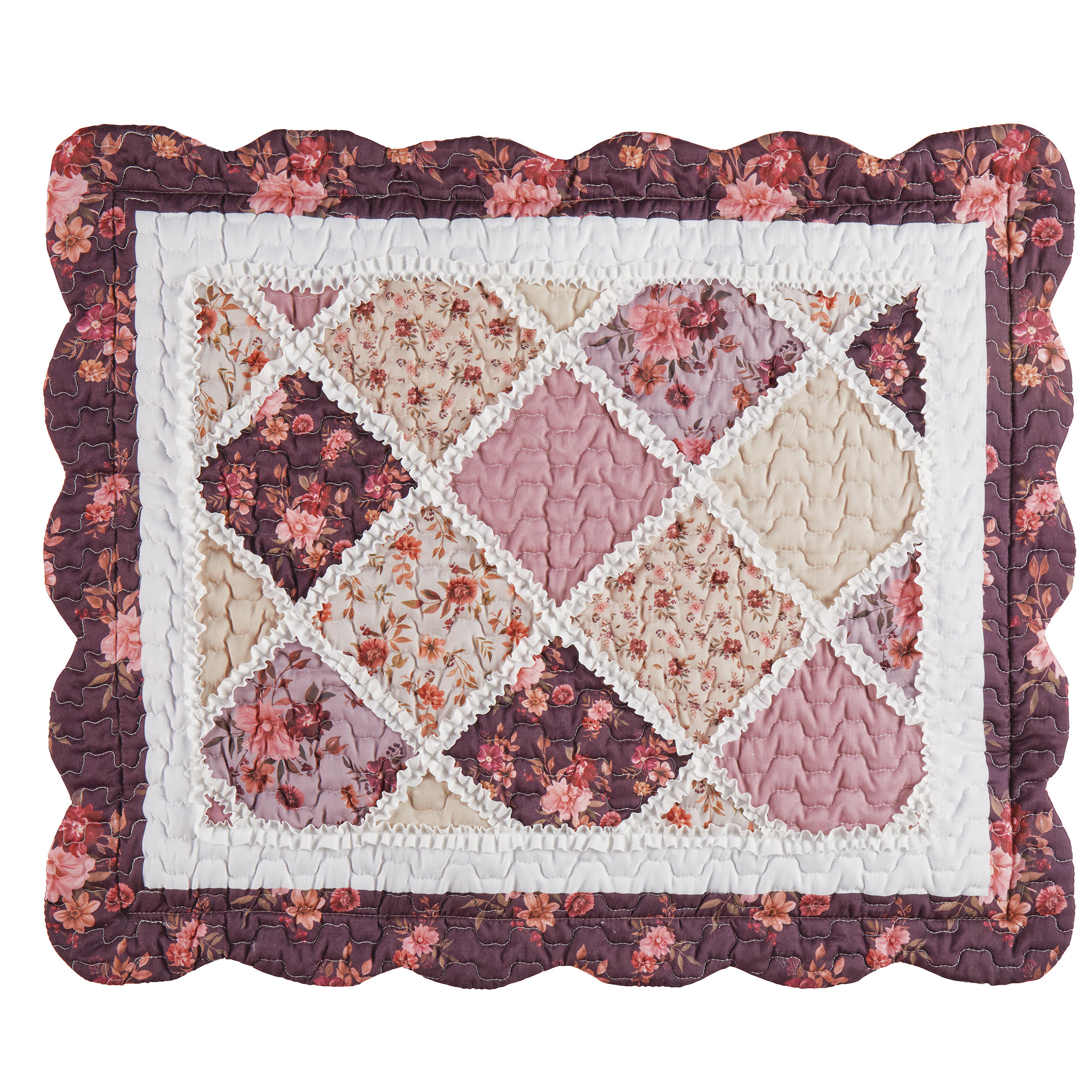 Winston Brands Elegant Madelyn Floral Patchwork Trellis Scalloped Edge ...