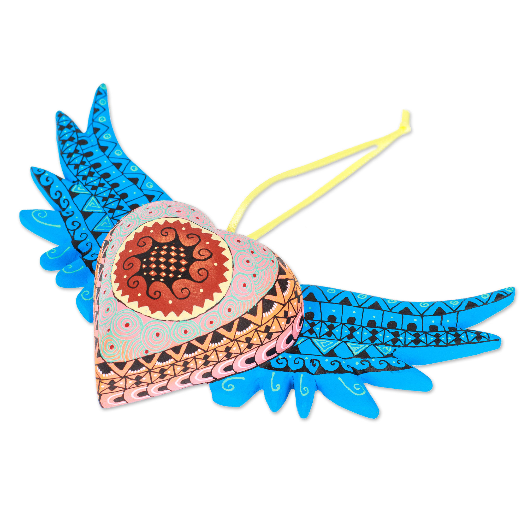 Dakota Fields Handmade Cyan Wings Of The Heart Wood Alebrije Ornament ...