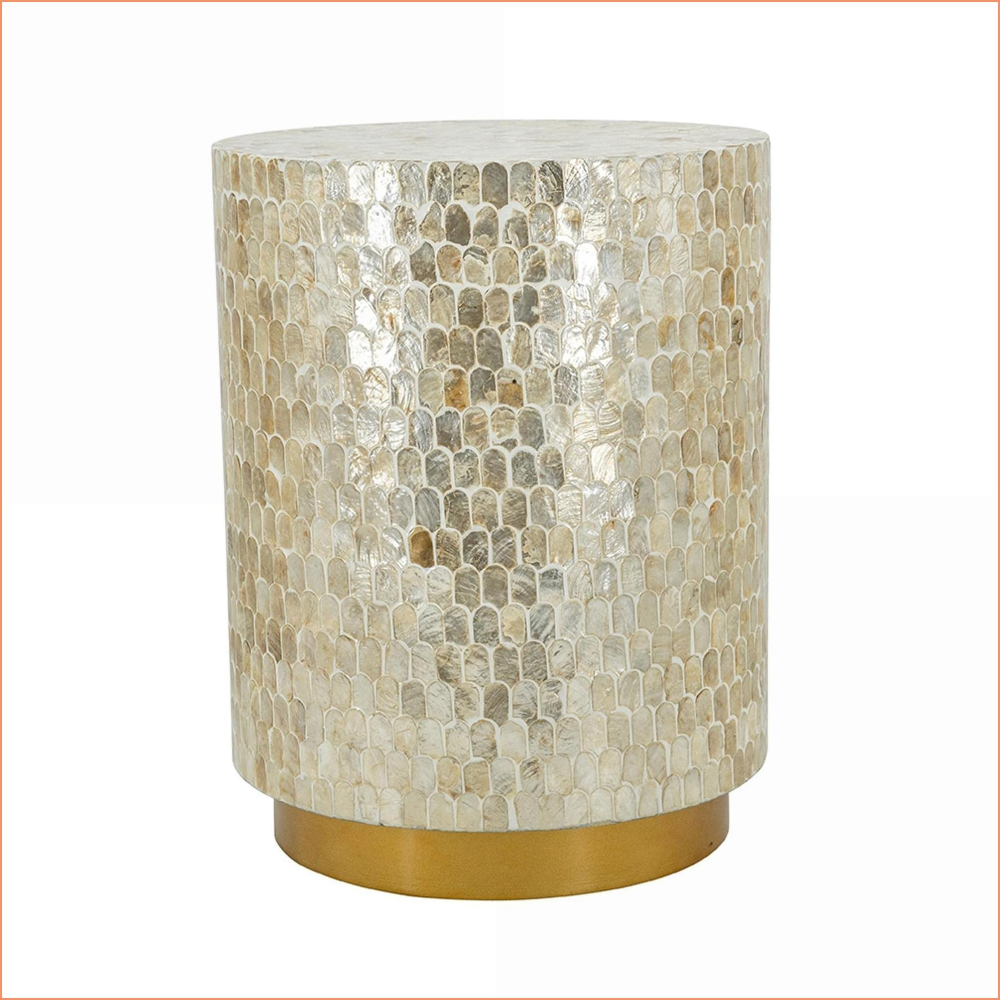 Mercer41 Accent Stool, 14x14x18" Cylindrical Gold & Black Capiz Finish ...