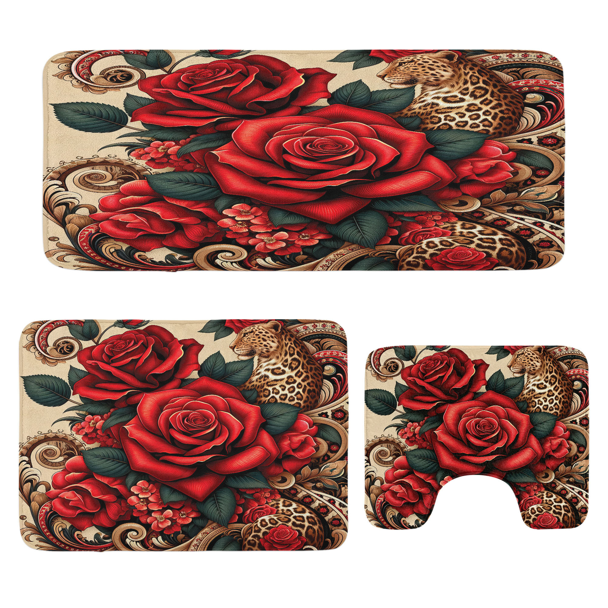 Dakota Fields Leopard Bathroom Rug Set 3 Pieces U-Shape & Rectangle ...