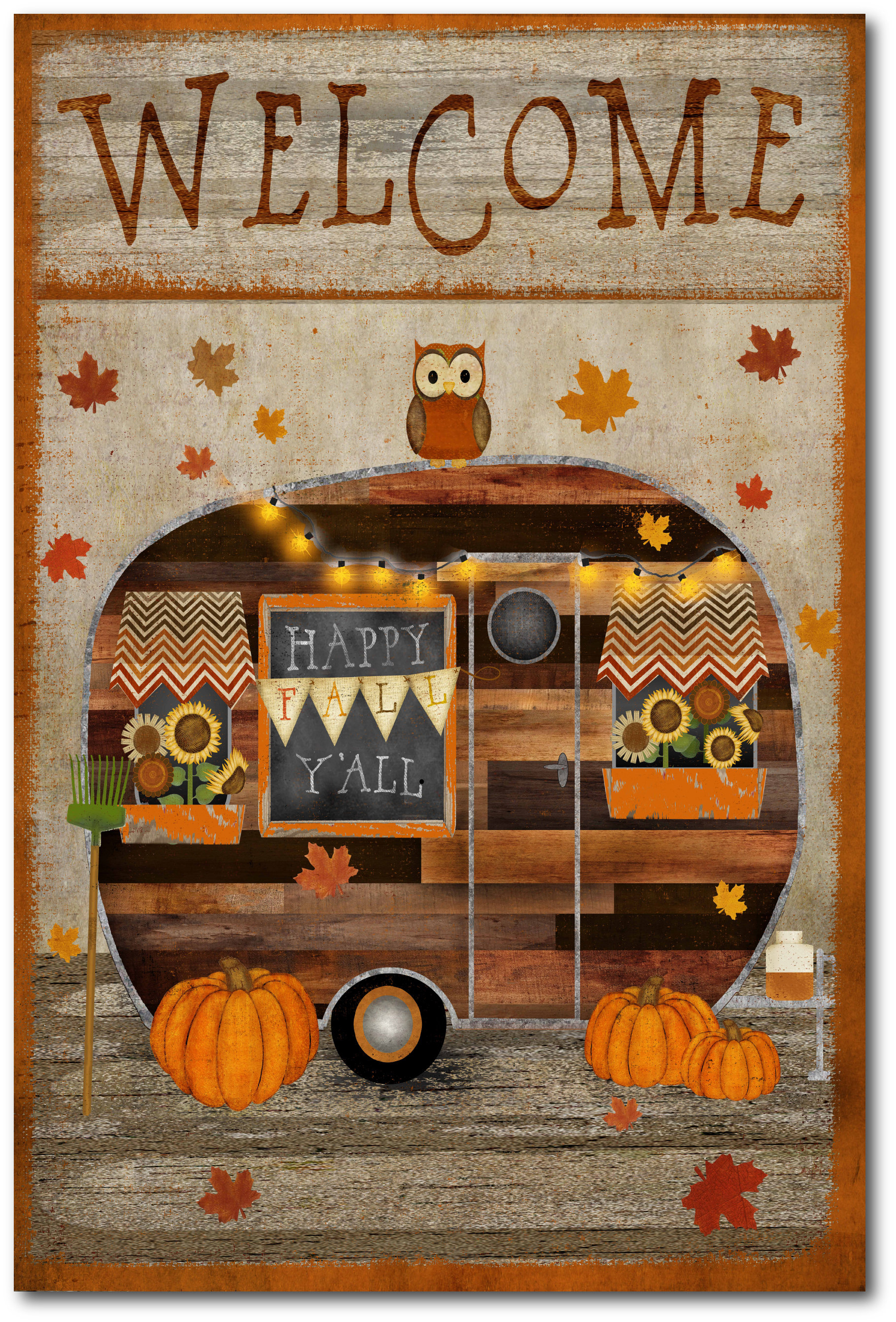 The Holiday Aisle® Camper Fall Flag - Wrapped Canvas Painting Print ...