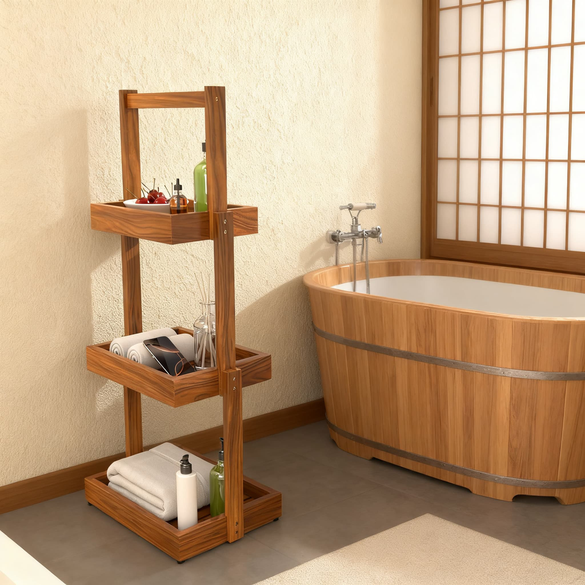 Rebrilliant 3 Tier Teak Shower Caddy - Rustproof Bathroom Organizer ...