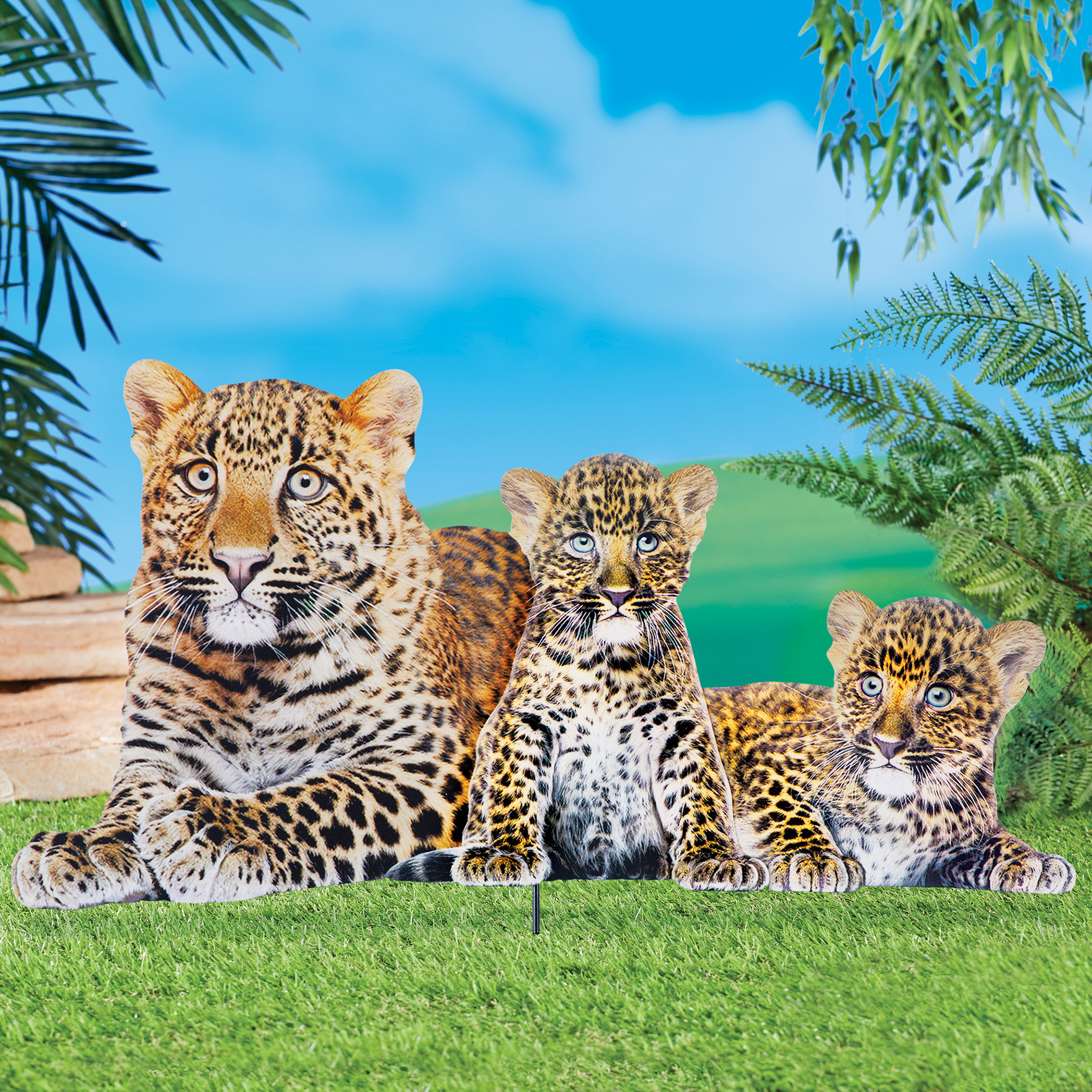 Bungalow Rose Realistic Lounging Leopardess and Cubs Garden Stake ...