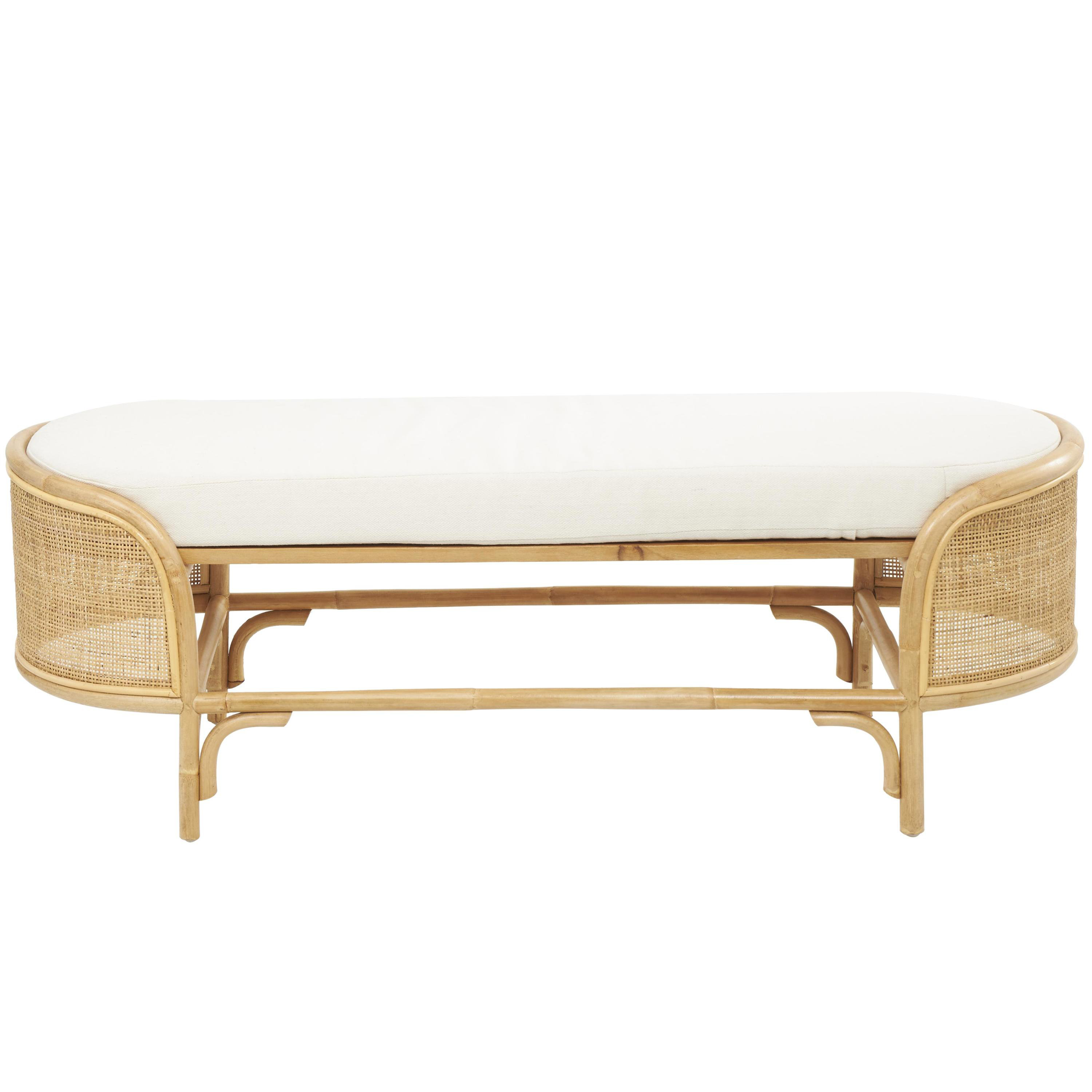 Beachcrest Home™ Audette Brown Rattan Handmade Oval Bench with White ...