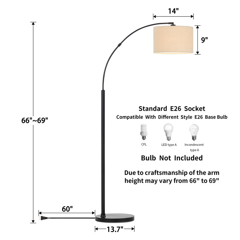 Wrought Studio™ 67 In. Arc Floor Lamp With Adjustable Angle Shade ...