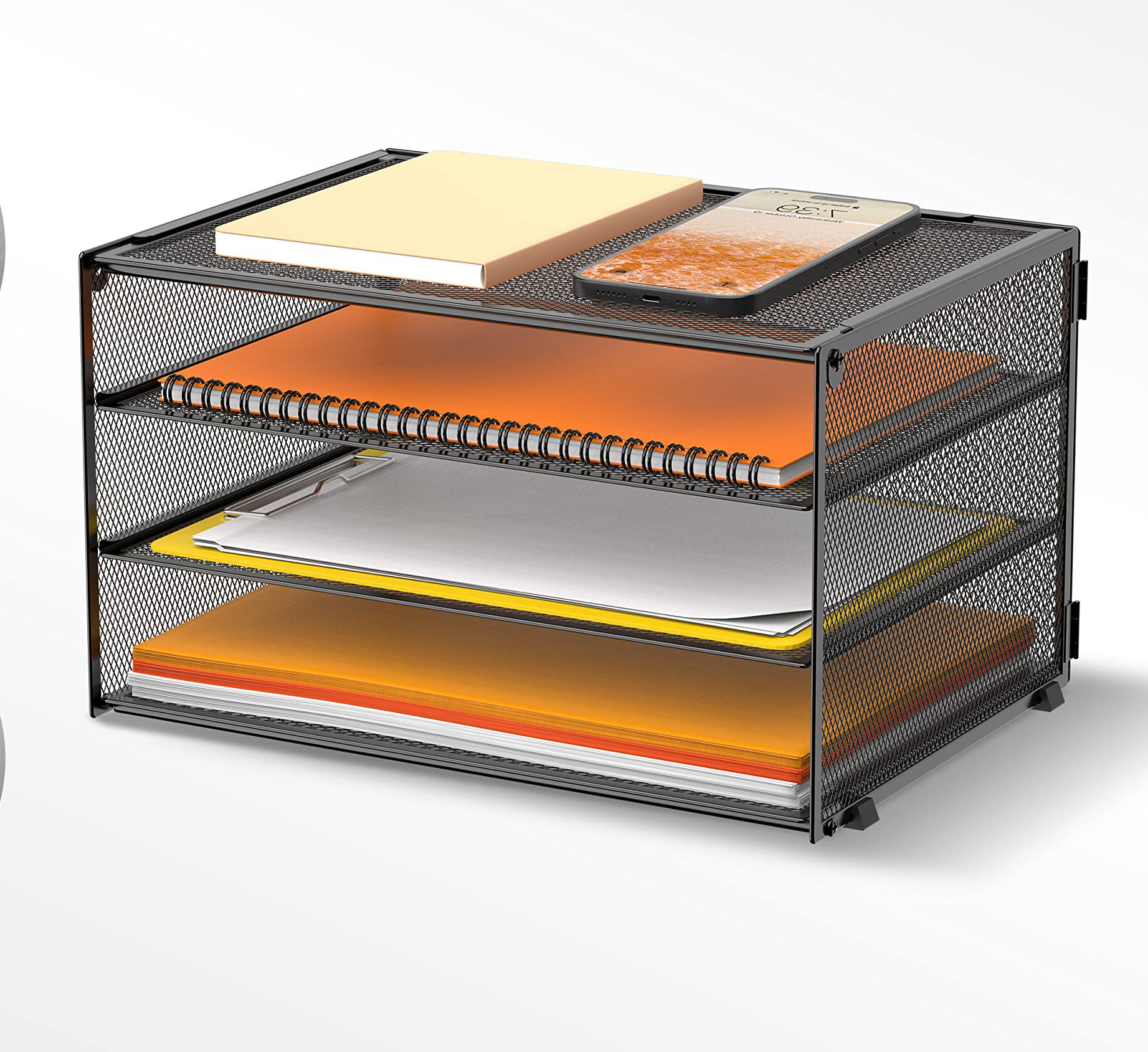 Inbox Zero Black Metal Mesh Desk Organizer With 3 Trays And Upper ...