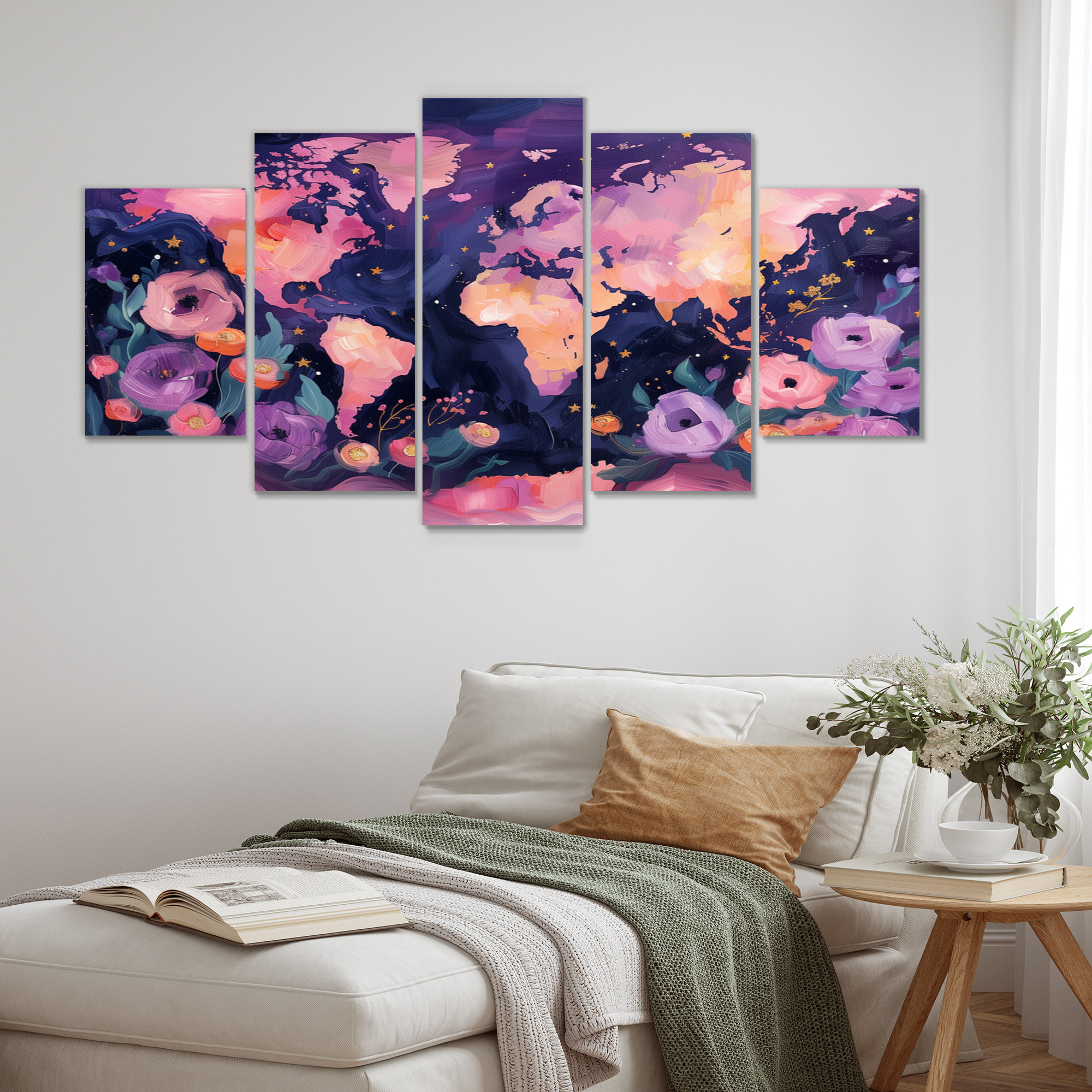 Winston Porter Pink Purple World Map Blooms II - World Map Canvas Art ...