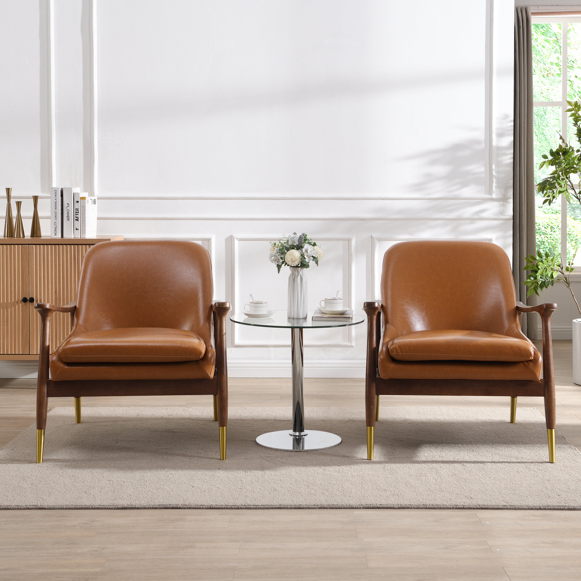 Corrigan Studio Set Of 2 Mid-century Faux Leather Accent Chairs – Solid ...