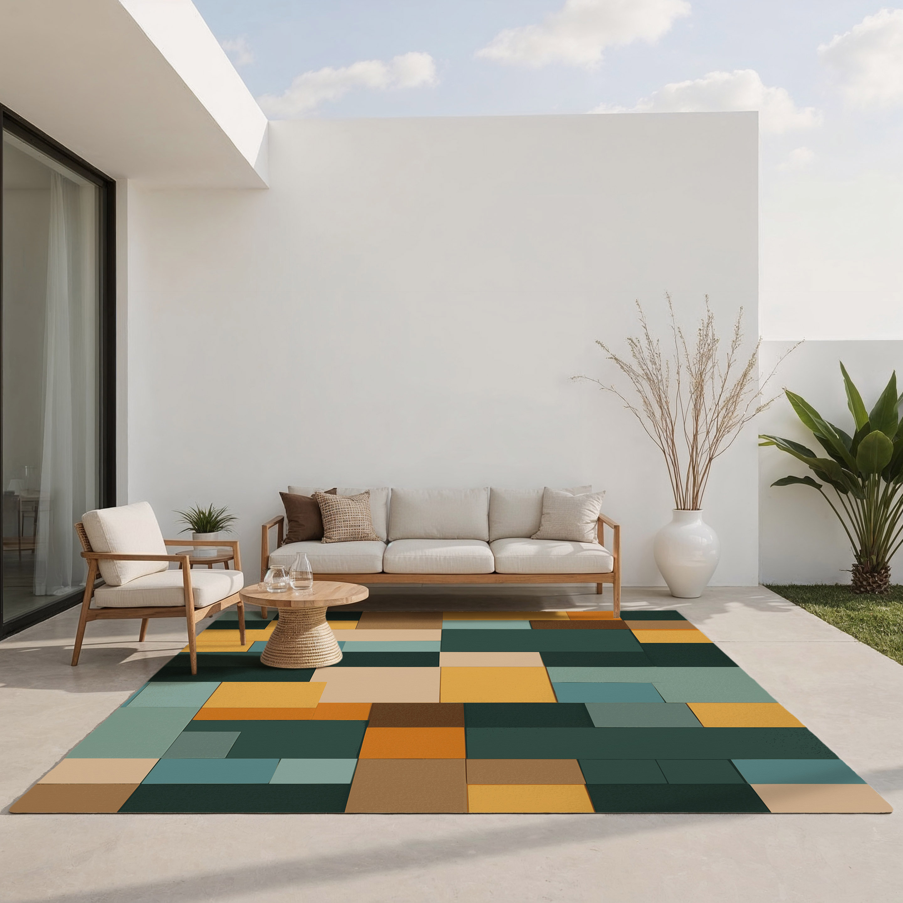 Wrought Studio™ Terraformed Blocks Indoor And Outdoor Area Rug | Wayfair