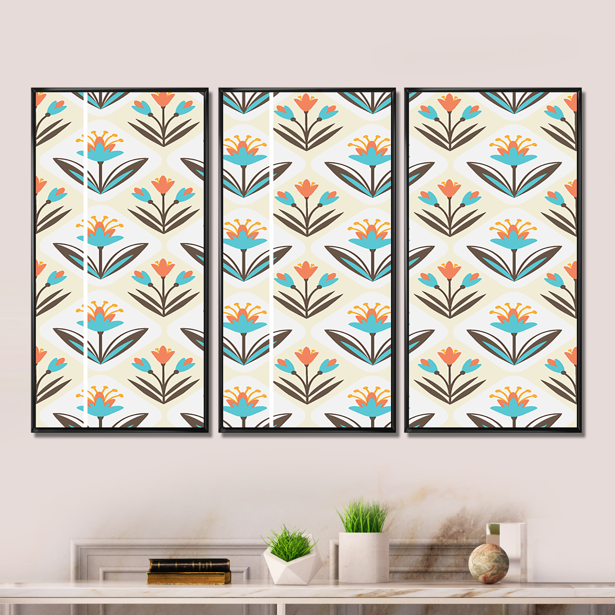 Winston Porter Pattern With Floral Ornament - Mid-Century Modern Framed ...