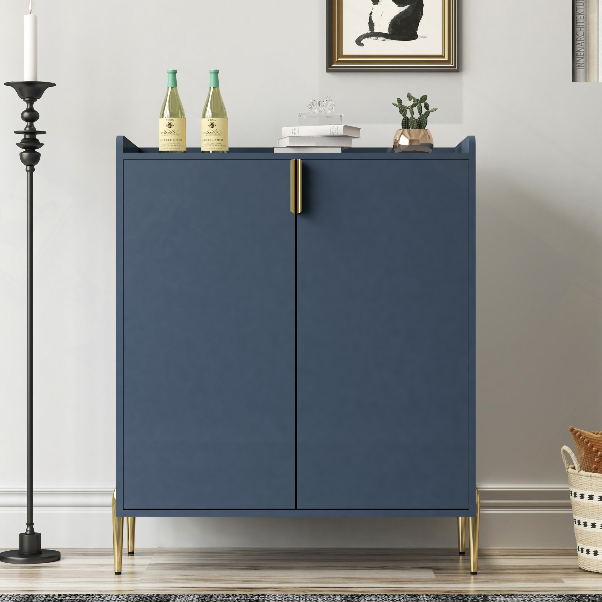 Latitude Run® 2 Doors Home Wine Bar Cabinet With Wine Rack & Adjustable ...