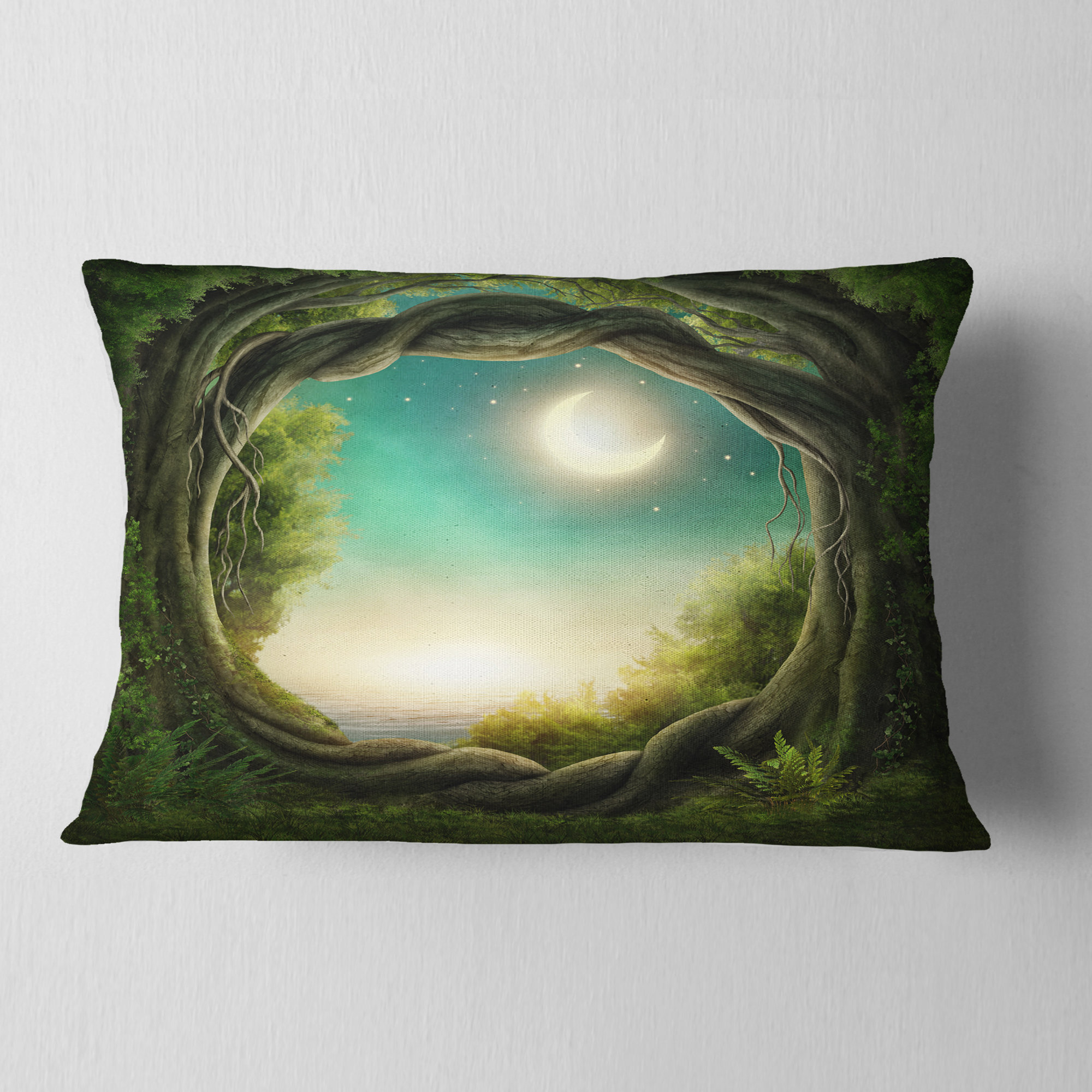 Design Art Enchanted Dark Forest - Landscape Printed Throw Pillow | Wayfair