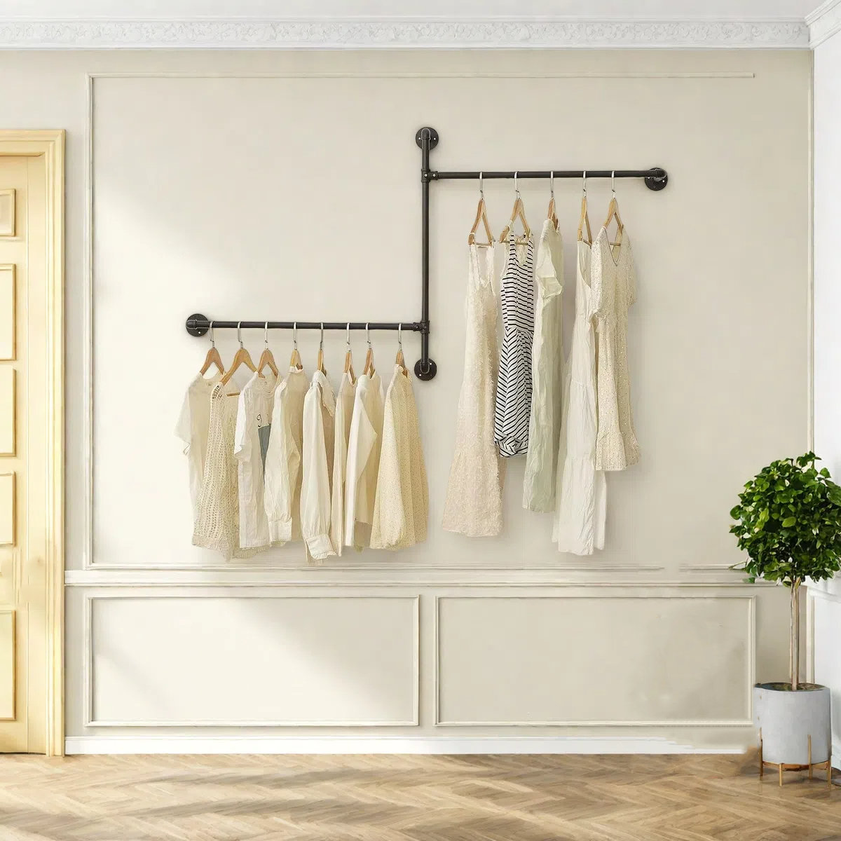 Williston Forge Industrial Pipe Clothing Rack Wall Mounted Garment Rack ...