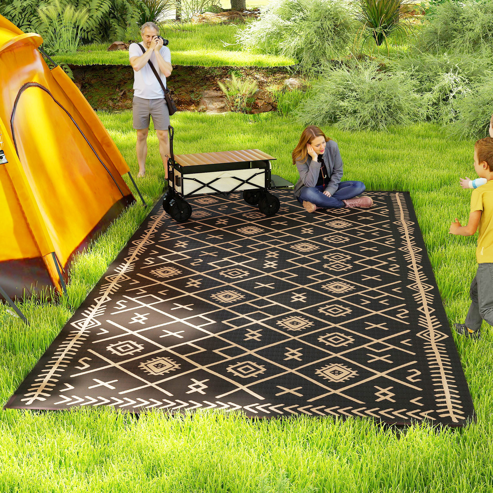 Outsunny Reversible Outdoor Rug, 9' x 18' Waterproof Plastic Straw ...
