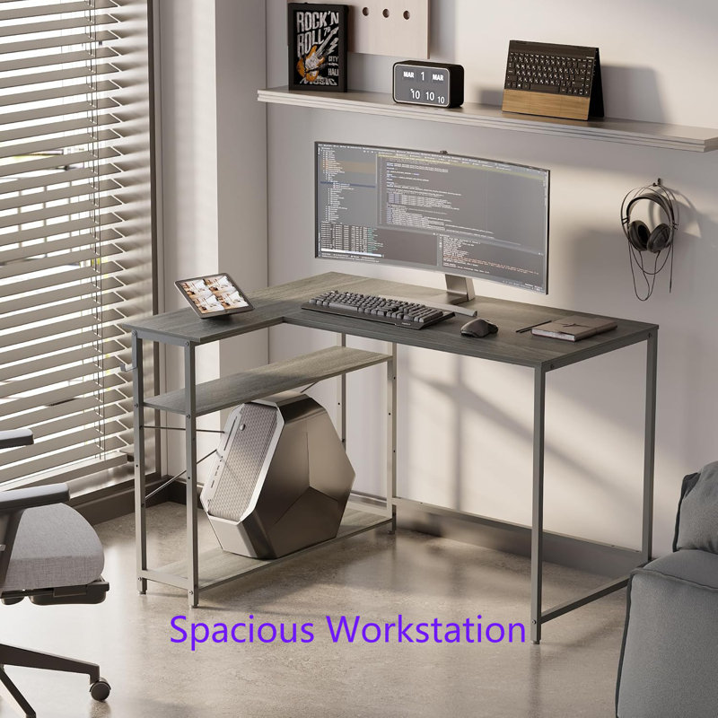 Inbox Zero 43 Inch L Shaped Computer Desk with Reversible Side Storage ...