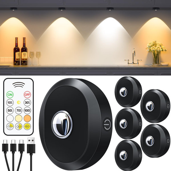 Zeki Shoggy Puck Lights With Remote Control, Rechargeable Under Cabinet ...