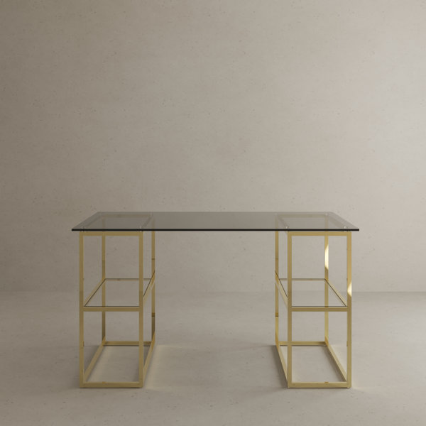 Ivy Bronx Kenyla Desk Metal Small Tinted Glass And Clear Glass Shelves ...