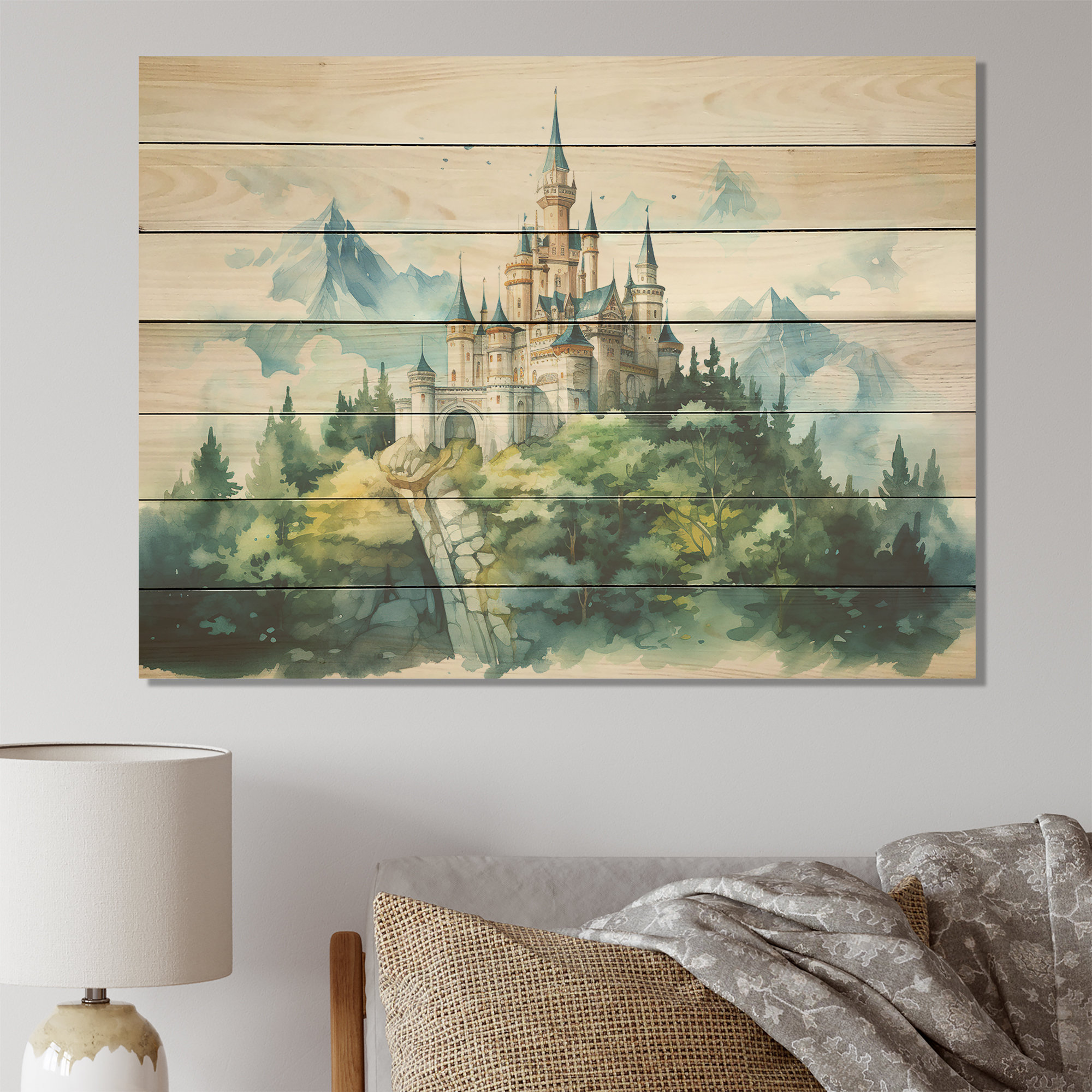 Lark Manor™ Medieval Castle Mountains - Castles On Wood Print | Wayfair