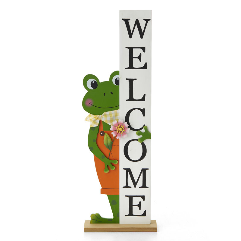 Trinx 36"H Wooden Frog Welcome Porch Sign | Wayfair