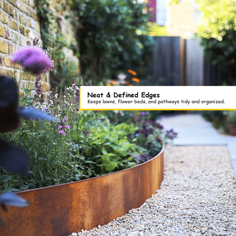 NICOMAN Corten Metal Lawn Edging Garden Border Roll - 5m | Wayfair.co.uk