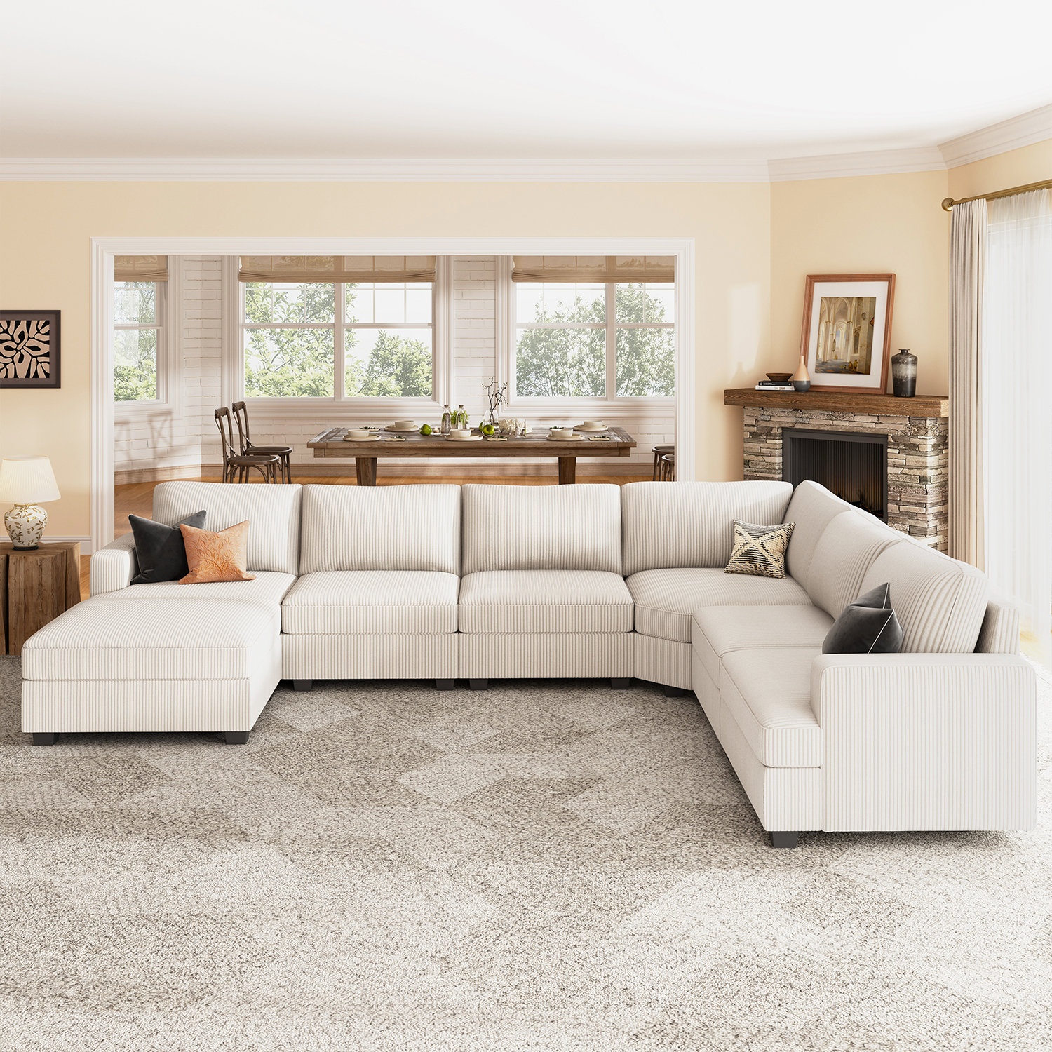 Hokku Designs Maureece U Shaped Corduroy Sectional Modular Sofa With ...