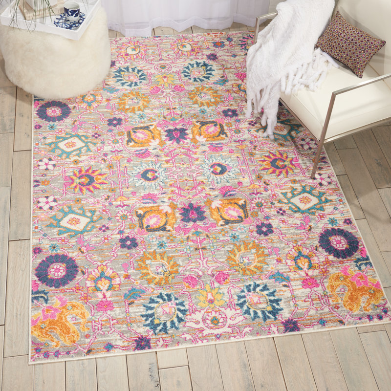 Bungalow Rose Justien Performance Silver/Orange/Pink Rug & Reviews ...