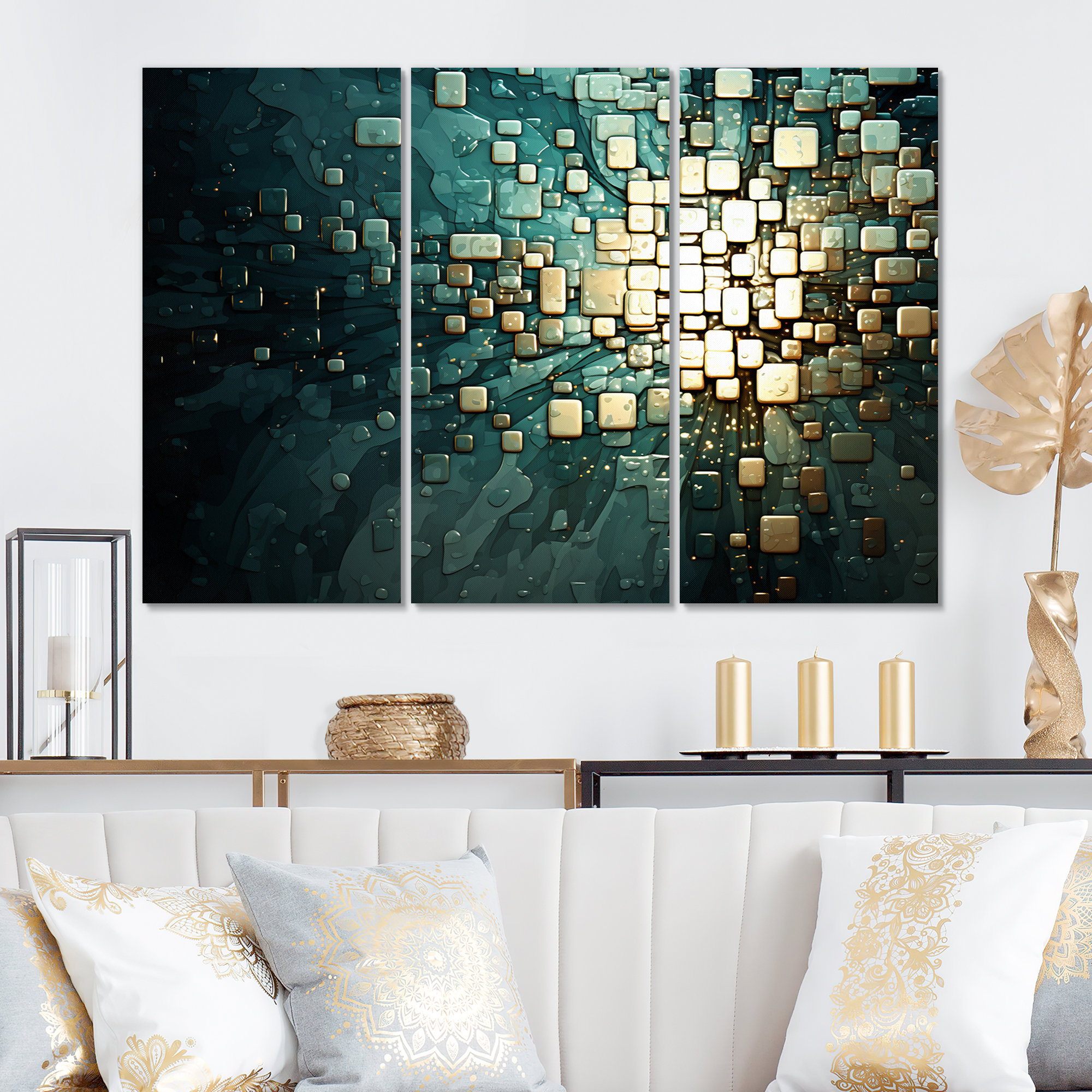 Design Art Continuation And Departure Retro Gold And Teal VI - Abstract ...